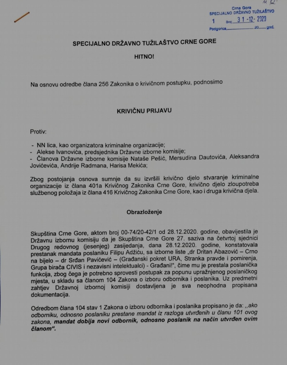 URA: Krivičnu prijavu protiv kriminalne grupe iz DIK-a potpisao 41 ...