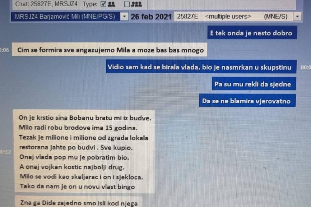 ŠKALJARCI U „SKY ECC“ APLIKACIJI OTKRIVAJU VEZE SA PREDSJEDNIKOM BUDVE: „Milo radi robu, brodove ...