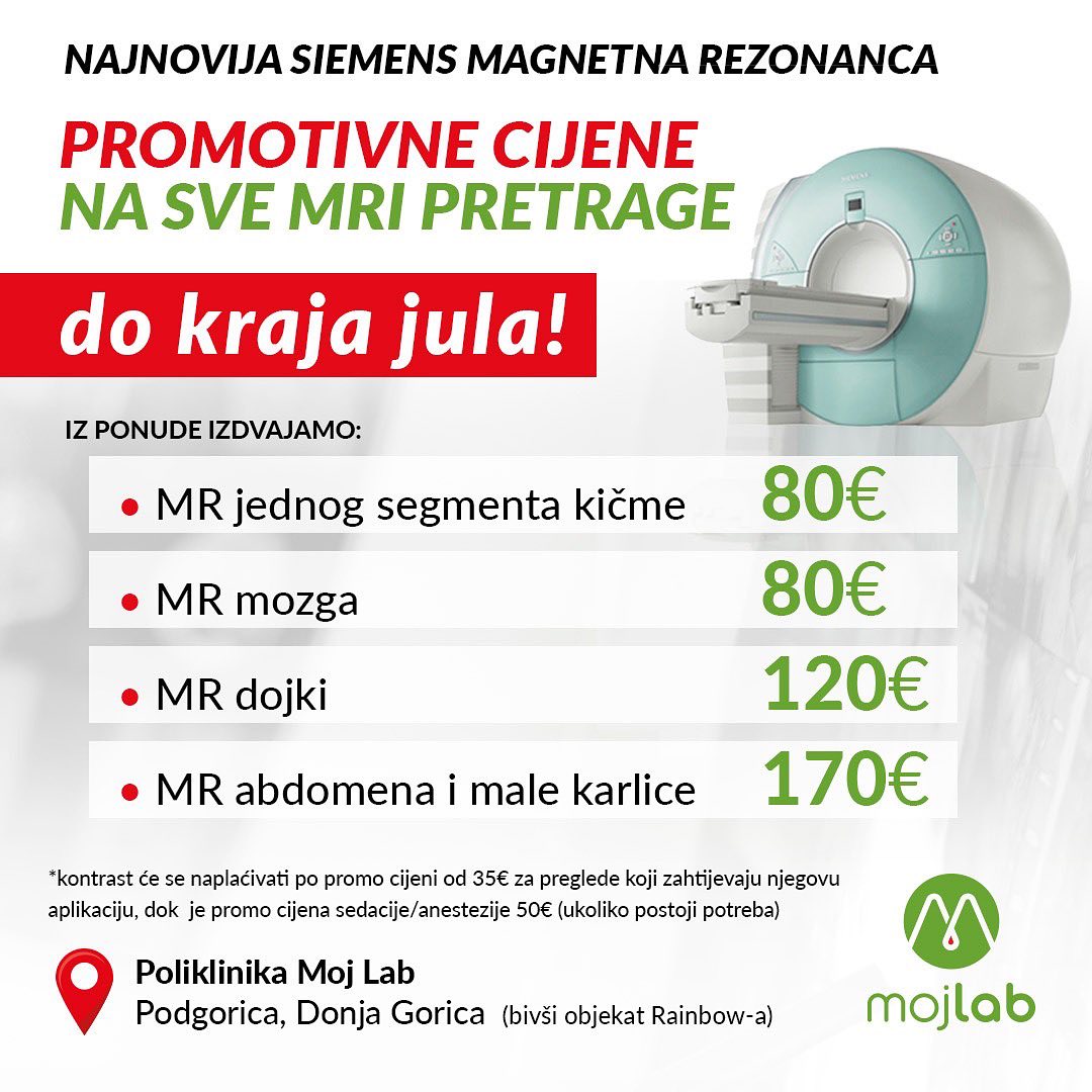 Najniže cijene za preglede na magnetnoj rezonanci u Poliklinici Moj Lab