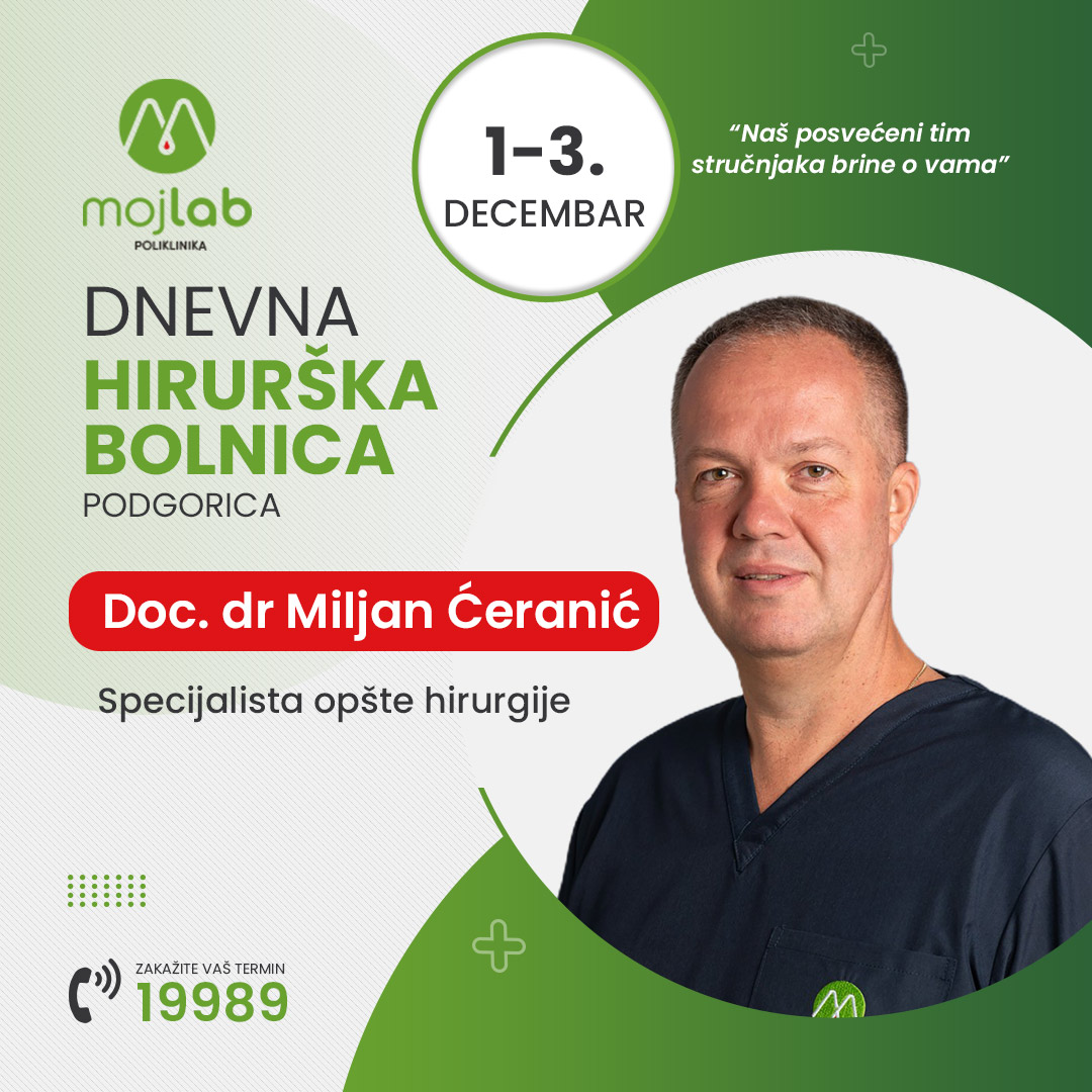 U Poliklinici Moj Lab u Podgorici od 1-3. decembra ordiniraće Doc. dr ...