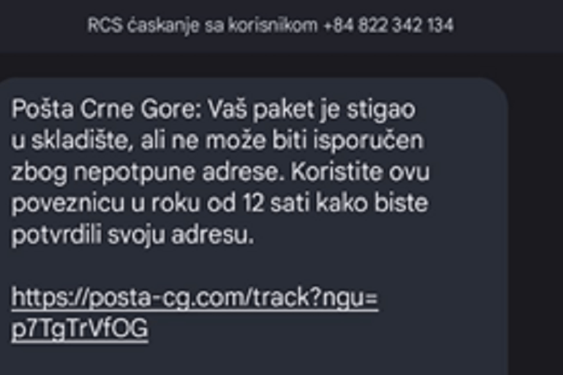 Upozorenje Uprave policije: Internet prevara preko lažnih poruka od Pošte Crne Gore