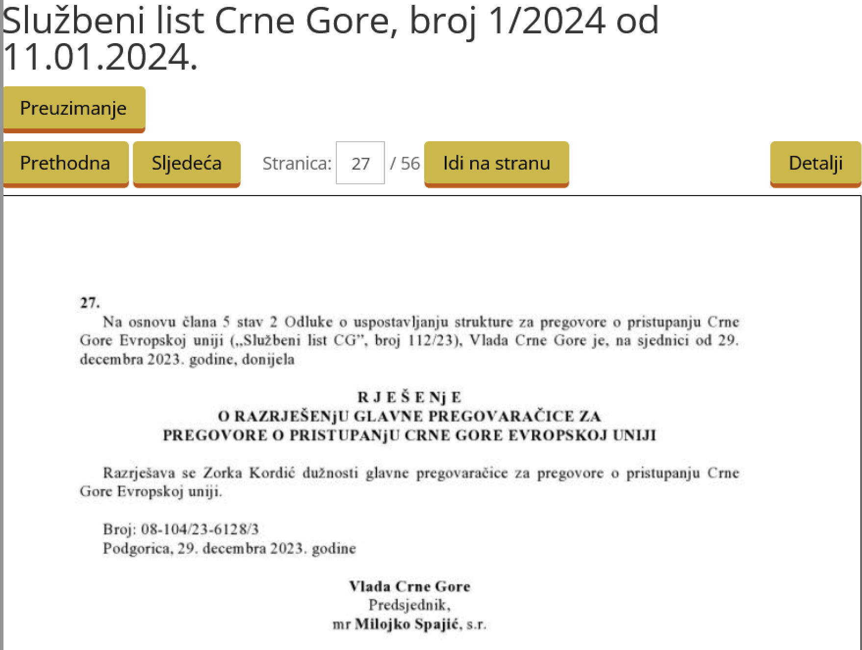 CGO: Kordić razriješena kao glavna pregovaračica krajem decembra, ko je ...