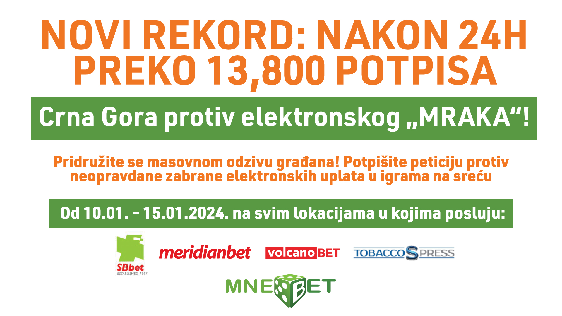 NOVI REKORD! Nakon 24h preko 13,800 potpisa!