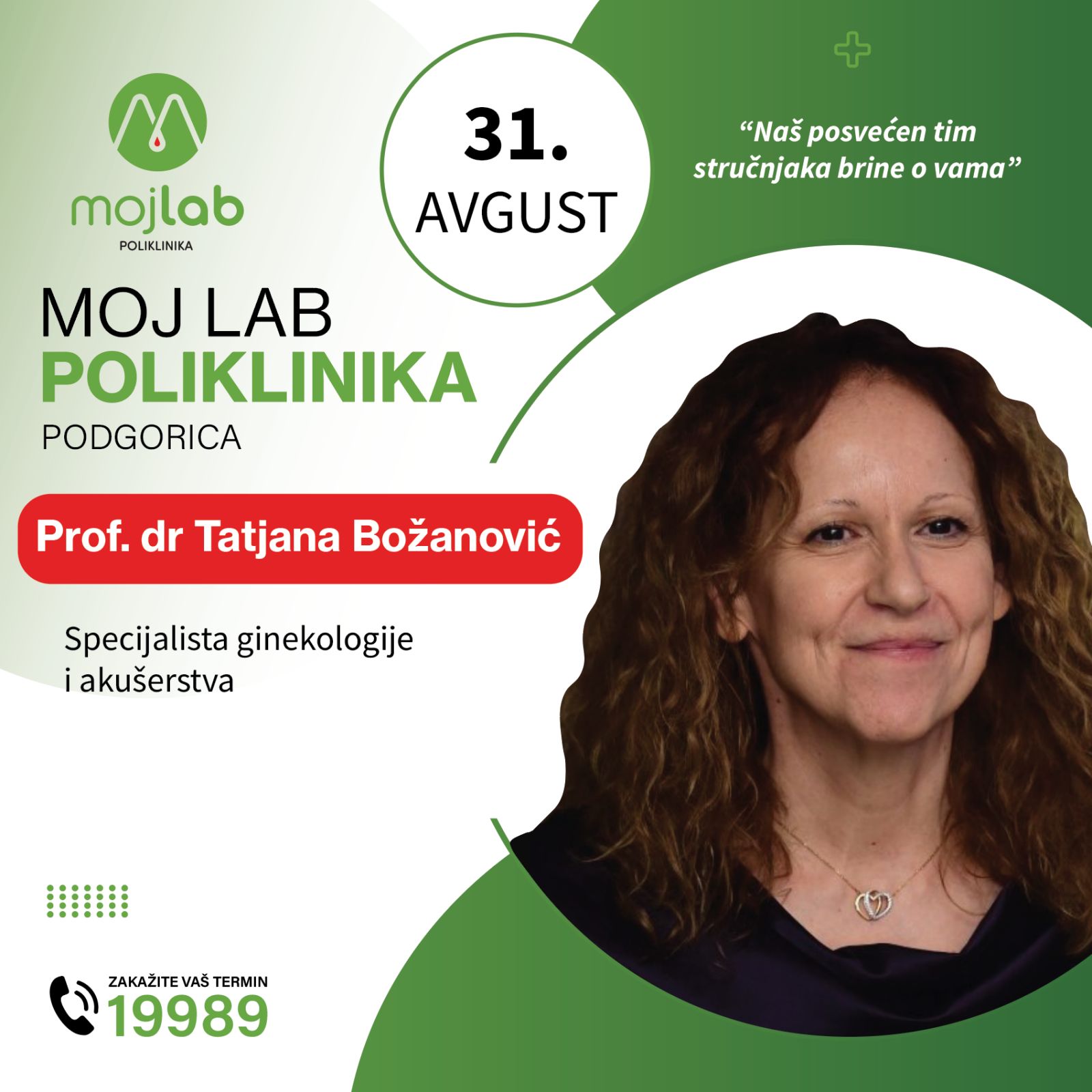 Prof. dr Tatjana Božanović 31. avgusta u poliklinici Moj Lab