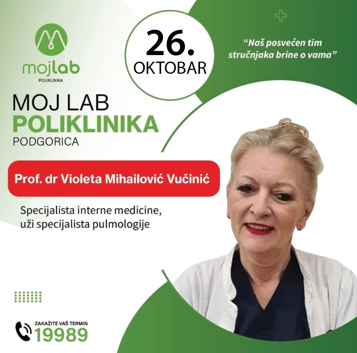 Prof. dr Violeta Mihailović Vučinić 26. oktobra u Poliklinici Moj Lab