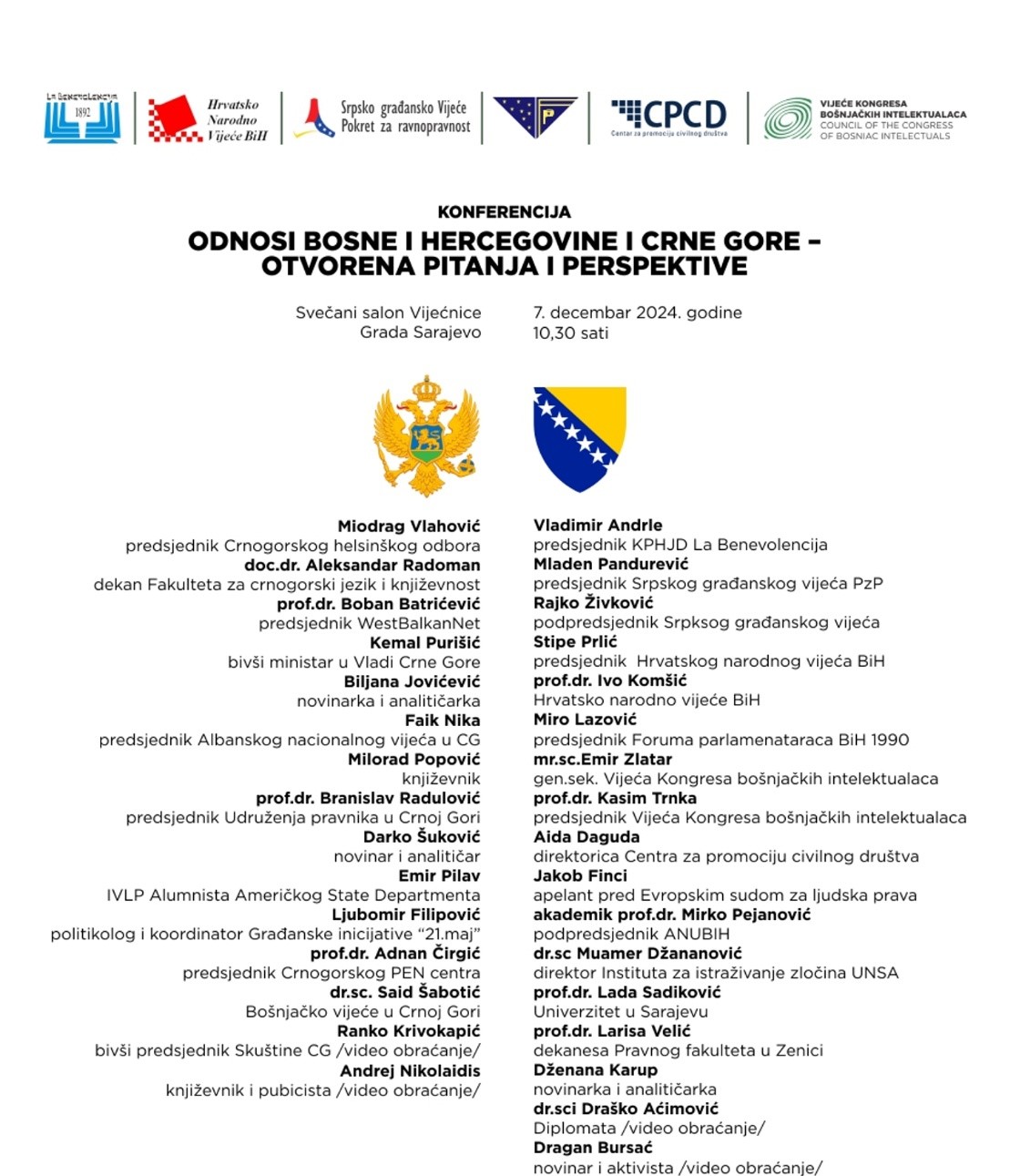 Konferencija u Sarajevu: ODNOSI BOSNE I HERCEGOVINE I CRNE GORE ...